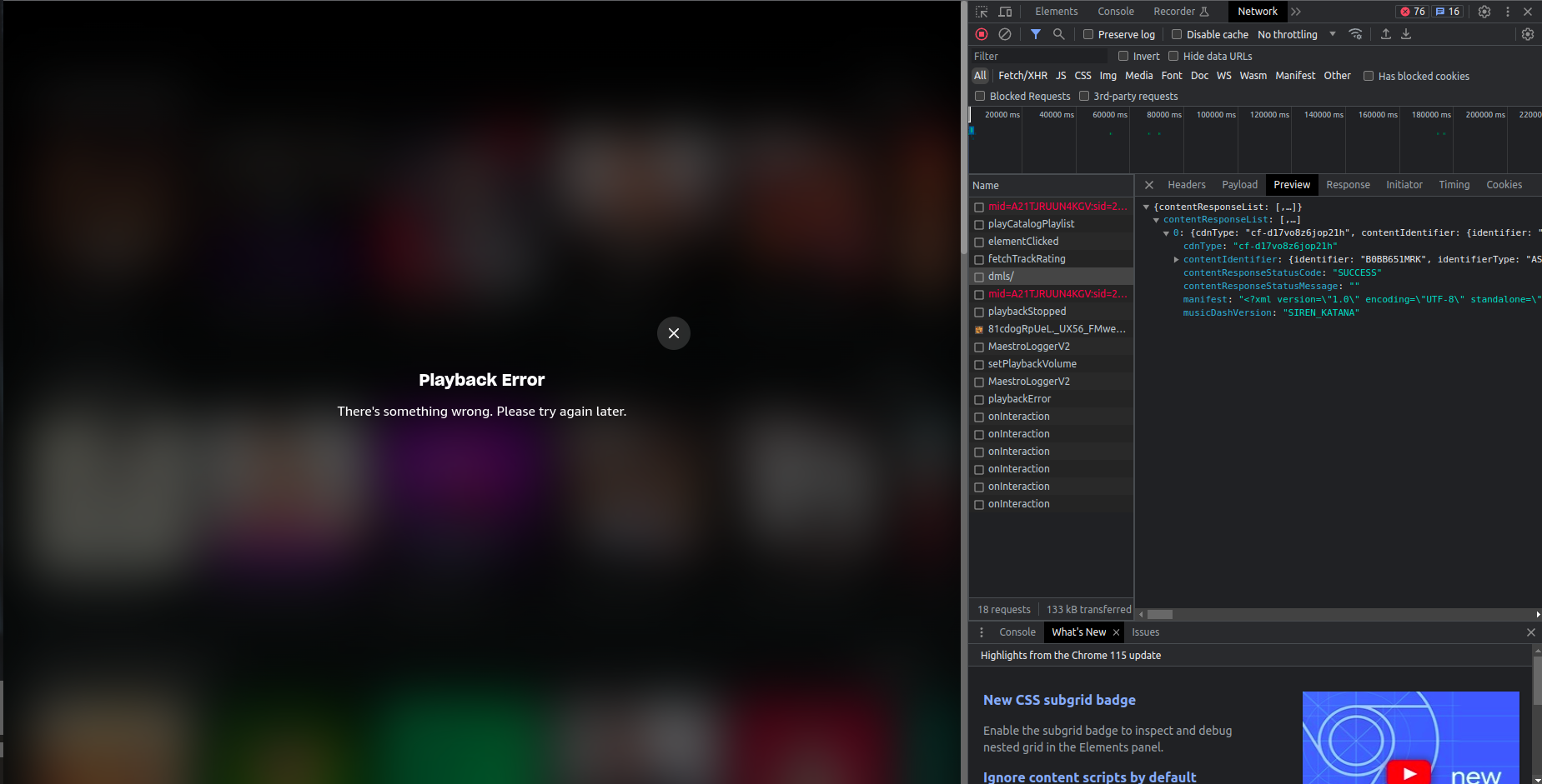 Playback Error in Chrome browser for Prime Music streaming.