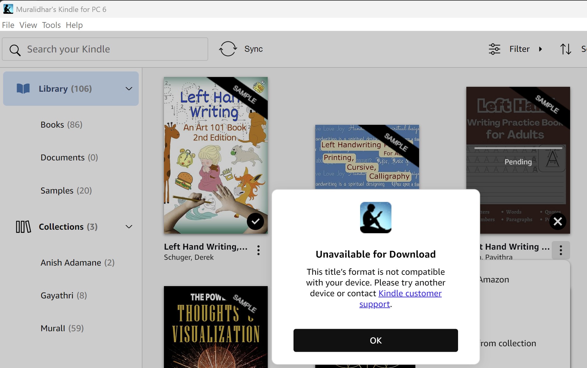 Error message on Kindle for Android, Windows and Browser